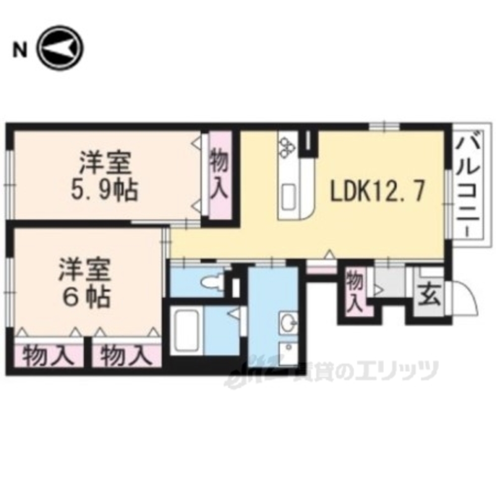 奈良線 棚倉駅 地上2階建て 築9年 京都府木津川市山城町平尾北払戸 (6.6万円／2LDK (洋室5.9 洋室6 LDK12.7)／58.78㎡)｜賃貸物件(賃貸マンション・アパート・一戸 ...