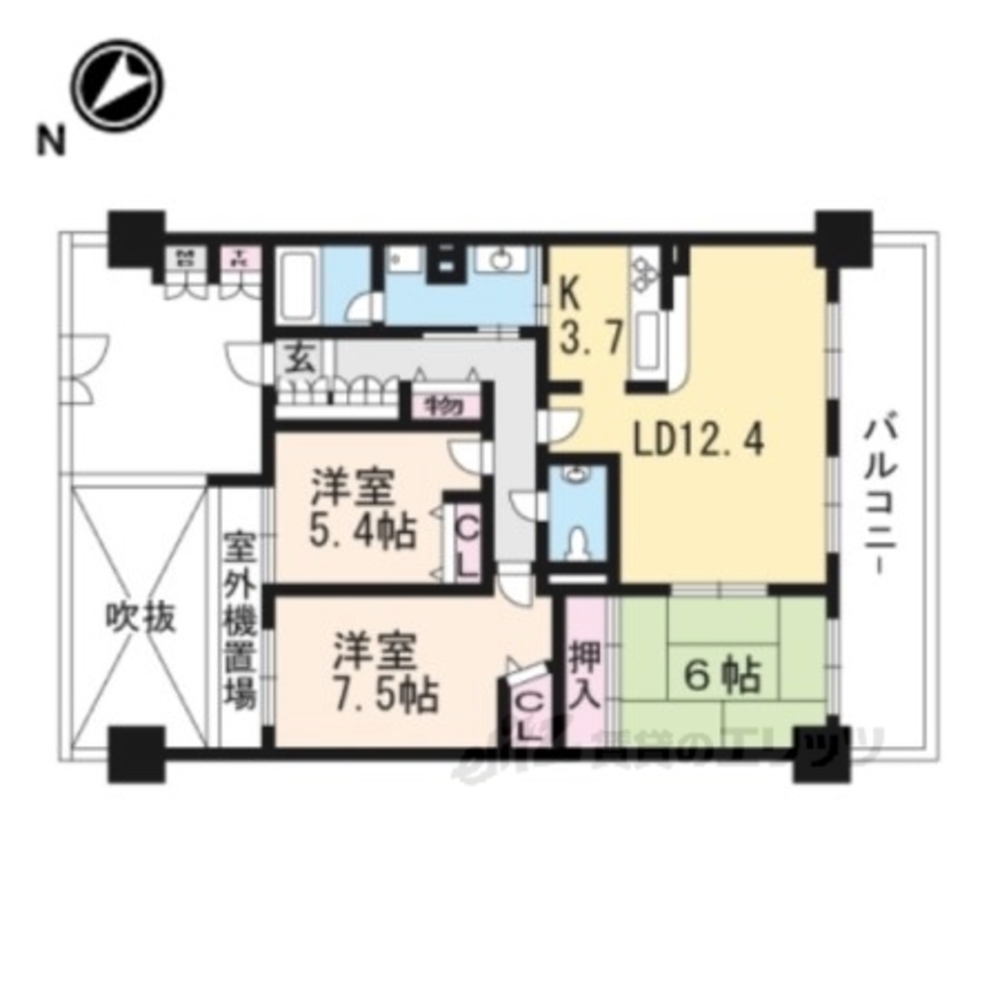 東海道本線（JR西日本） 南草津駅 地上17階建て（地下1階付き） 築22年 滋賀県草津市野路1丁目 (13万円／3LDK (和室6 洋室5.4 洋室7.5 LDK12.4)／83.14 ...