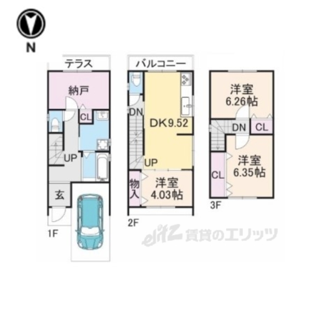 東海道本線（JR西日本） 西大路駅 地上3階建て 築12年 京都府京都市下京区西七条石井町 (15万円／3LDK (洋室4 洋室6.2 洋室6.3 LD9.5 納戸5.2)／83.75 ...