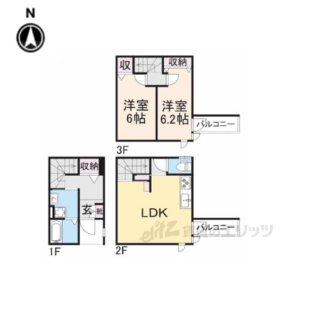 東海道本線（JR西日本） 山科駅 地上3階建て 築3年 京都府京都市山科区竹鼻西ノ口町 (11.8万円／2LDK (洋室6 洋室6.2 LDK12)／63.61㎡)｜賃貸物件(賃貸マンション ...