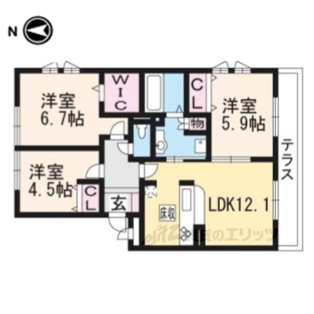 東海道本線（JR西日本） 瀬田駅 地上3階建て 築9年 滋賀県大津市大萱7丁目 (9.8万円／3LDK (洋室4.5 洋室5.9 洋室6.7 LDK12.1)／67.53㎡)｜賃貸物件(賃貸 ...