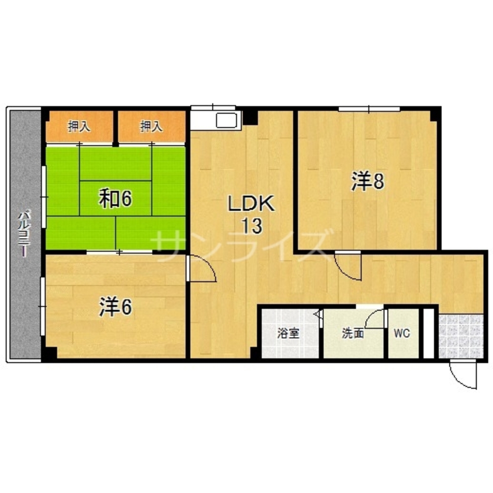 レジデンス朝日 大阪府大阪市東成区中本2丁目 (6.7万円／3LDK (和室6 洋室6 洋室8 LDK13)／57.24㎡)｜賃貸物件(賃貸マンション・アパート・一戸建て)の住宅情報・お ...