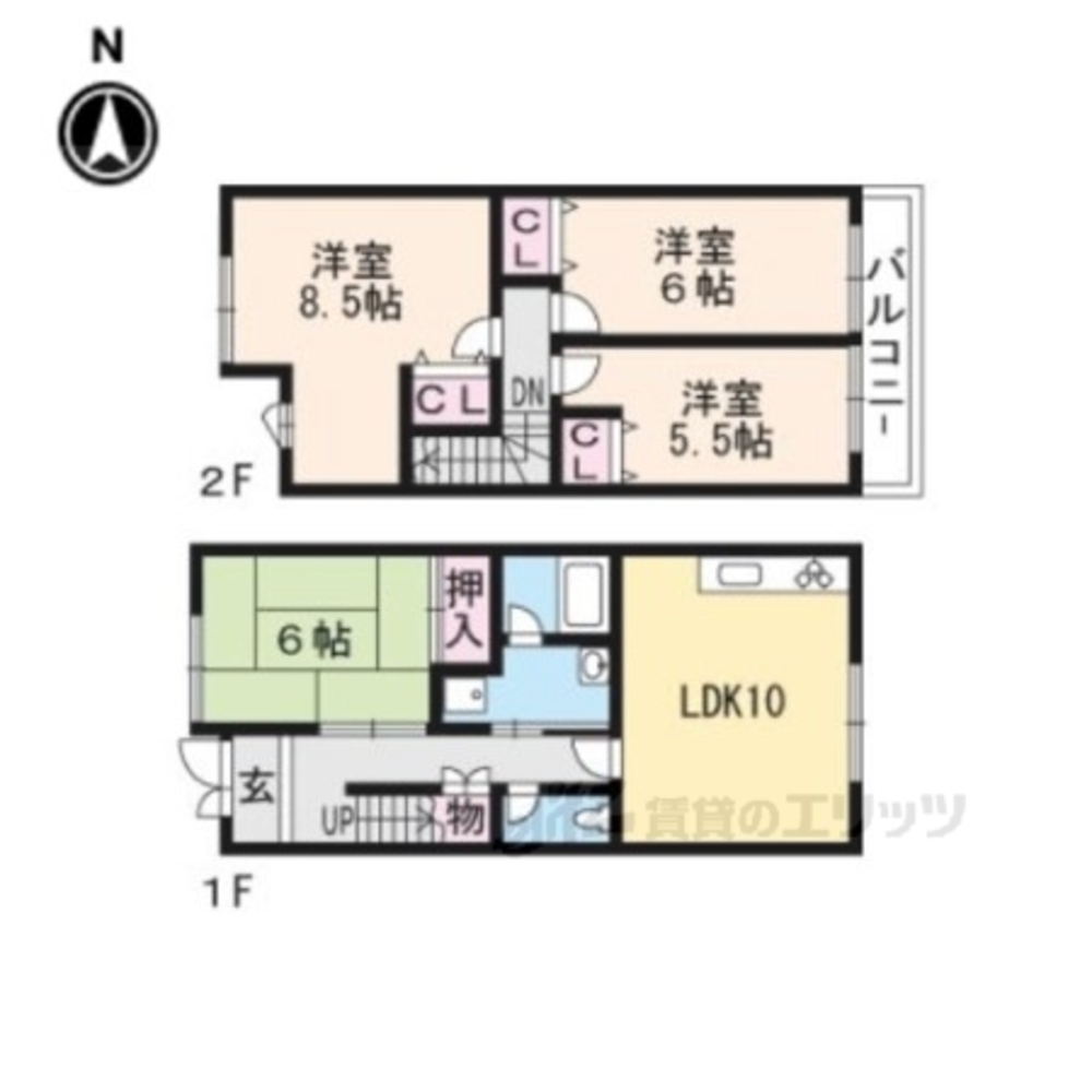 奈良線 JR藤森駅 地上2階建て 築35年 京都府京都市伏見区深草大亀谷東久宝寺町 (8万円／4LDK (和室5 洋室5.5 洋室6 洋室8.5 LDK10)／82.62㎡)｜賃貸物件(賃貸 ...
