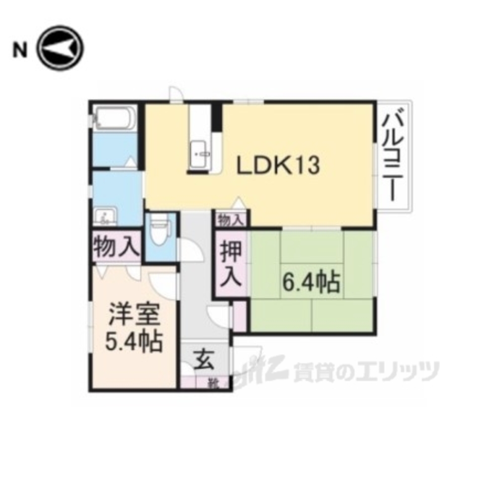 近鉄大阪線 近鉄下田駅 地上2階建て 築22年 奈良県香芝市磯壁3丁目 (6.5万円／2LDK (和室6.4 洋室5.4 LDK13)／58.84㎡)｜賃貸物件(賃貸マンション・アパート・一戸 ...