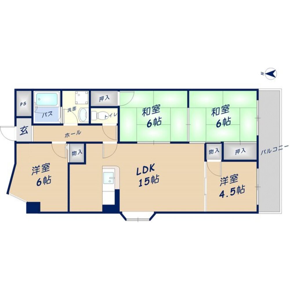 近鉄けいはんな線 荒本駅 地上10階建て 築33年 大阪府東大阪市菱江1丁目 (7.5万円／4LDK (和室6 和室6 洋室4.5 洋室6 LDK15)／76.23㎡)｜賃貸物件(賃貸 ...
