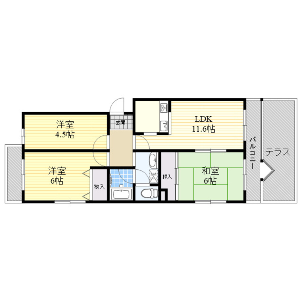 アルタカーサA棟 大阪府吹田市五月が丘東 (7.8万円／2LDK (和室6 洋室4.6 洋室6 LDK11.6)／62.4㎡)｜賃貸物件(賃貸マンション・アパート・一戸建て)の住宅情報・お ...