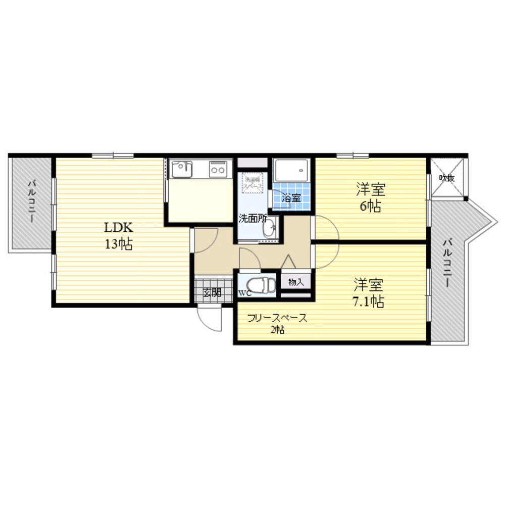 アルタカーサA棟 大阪府吹田市五月が丘東 (7.8万円／2LDK (洋室6 洋室7.1 LDK13)／62.4㎡)｜賃貸物件(賃貸マンション・アパート・一戸建て)の住宅情報・お部屋探しなら ...