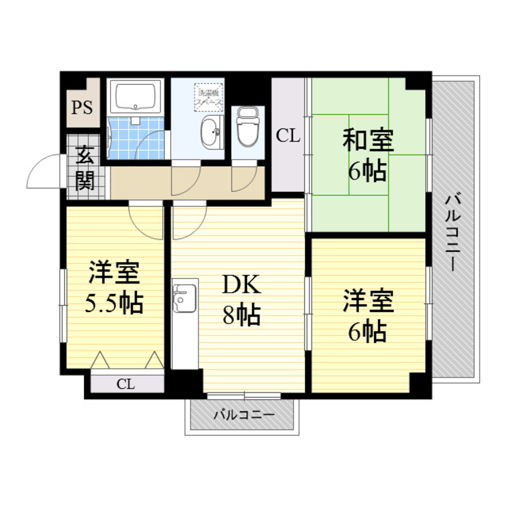 鴻池クレスト 大阪府東大阪市新庄3丁目 (6.5万円／3DK (和室6 洋室5.5 洋室6 DK8)／57.32㎡)｜賃貸物件(賃貸マンション・アパート・一戸建て)の住宅情報・お部屋探しなら ...