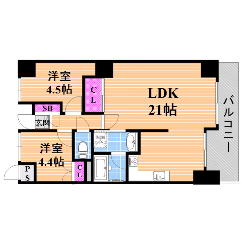 ダイアパレス住道ステーションスクェア 大阪府大東市赤井1丁目 (8.9万円／2LDK (洋室4.4 洋室4.5 LDK15)／63.75㎡)｜賃貸物件(賃貸マンション・アパート・一戸建て)の ...