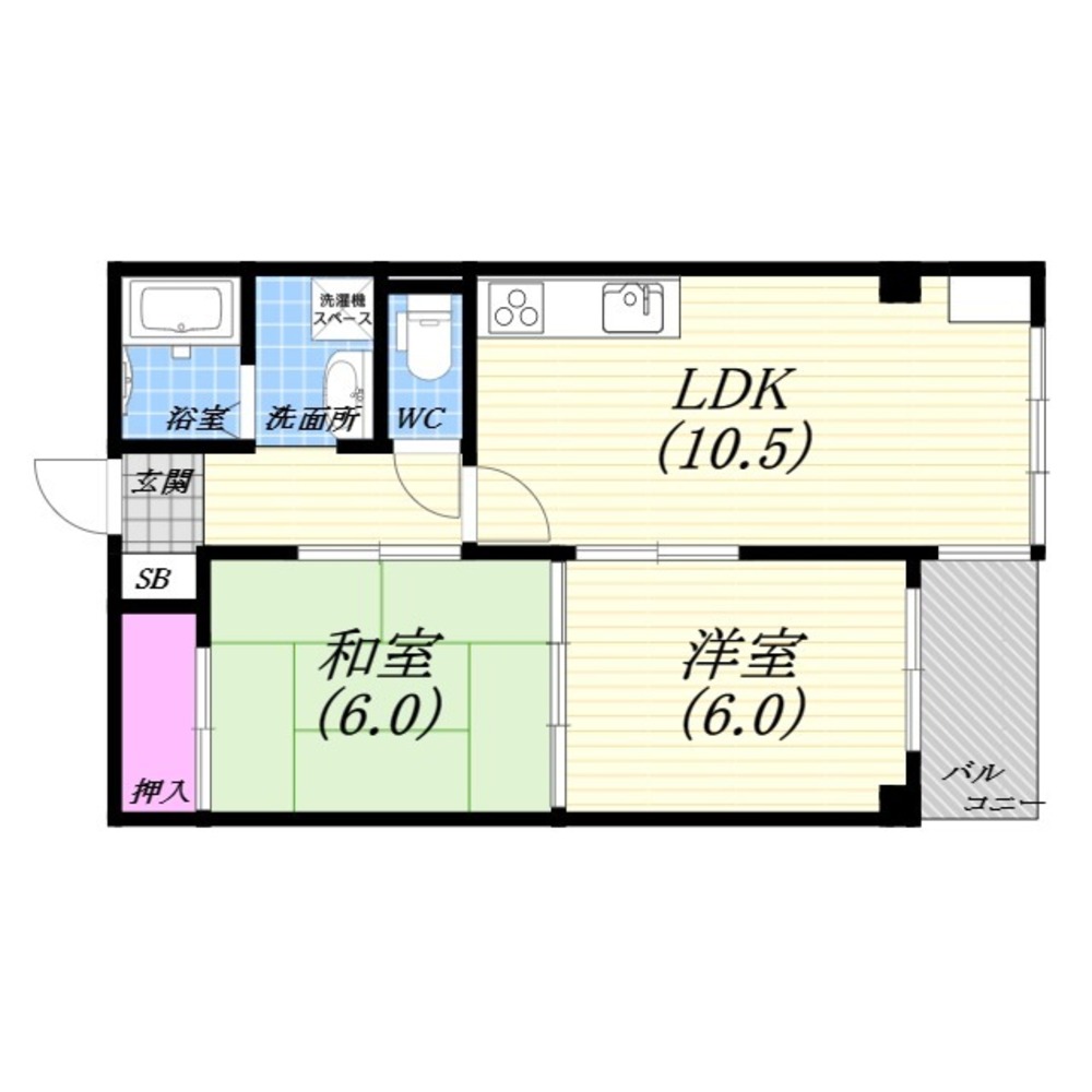 東海道本線（JR西日本） 甲南山手駅 地上6階建て 築27年 兵庫県芦屋市三条町 (9.8万円／2LDK (和室6 洋室6 LDK10.5)／48.78㎡)｜賃貸物件(賃貸マンション・アパート ...