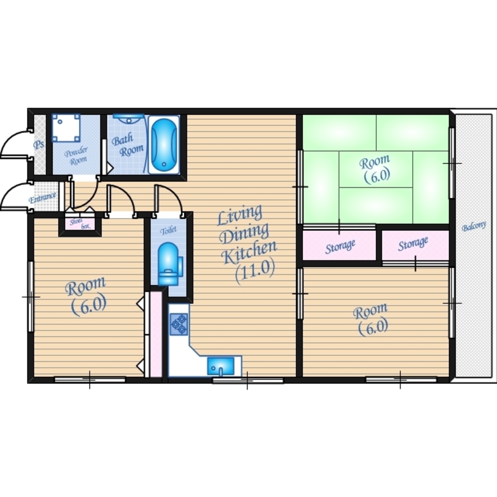 パラシオン舟入 広島県広島市中区西川口町 (7.5万円／3LDK (和室6 洋室6 洋室6 LDK11)／61.75㎡)｜賃貸物件(賃貸マンション・アパート・一戸建て)の住宅情報・お部屋探し ...
