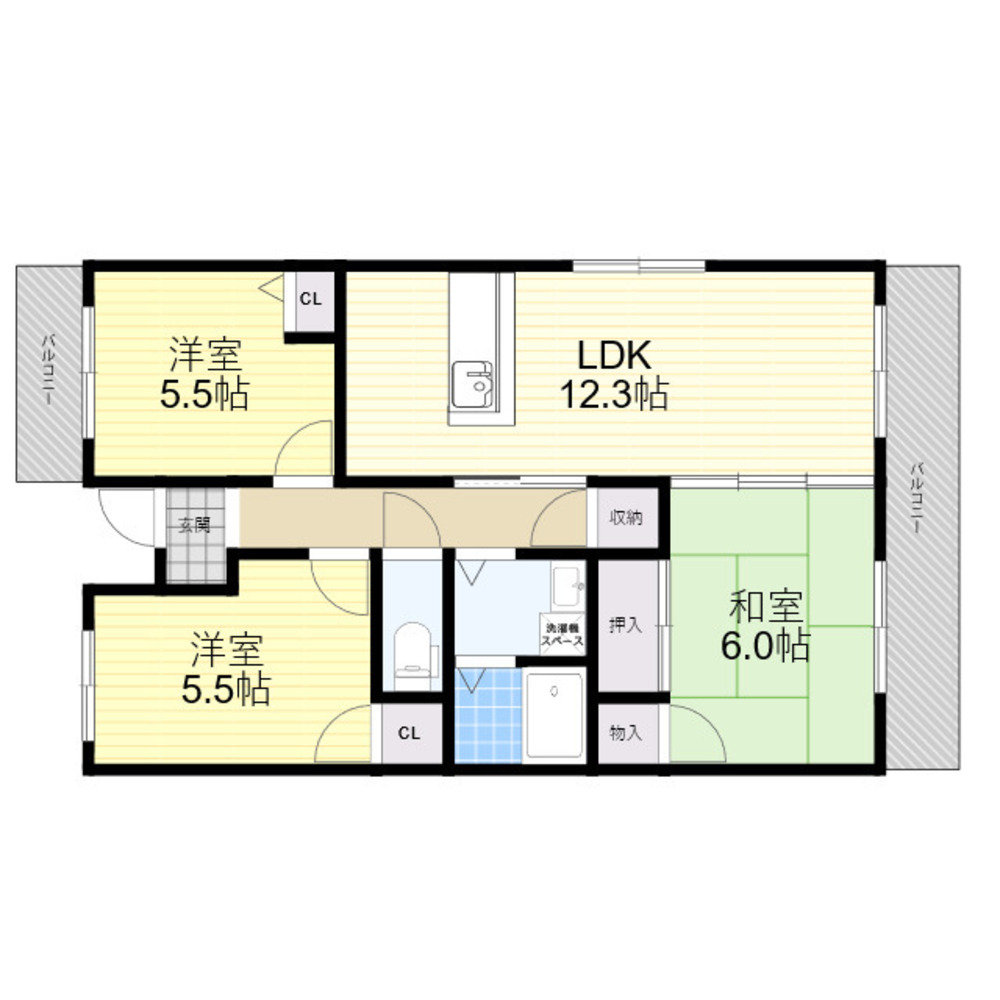 ヴェルドミール桃山台 大阪府豊中市上新田3丁目 (12.5万円／3LDK (和室6 洋室5.5 洋室5.5 LDK12.3)／66.08㎡)｜賃貸物件(賃貸マンション・アパート・一戸建て)の ...