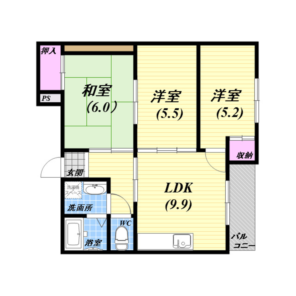カサ・ベラファミリア西宮 兵庫県西宮市産所町 (9.7万円／3LDK (和室6 洋室5.2 洋室5.5 LDK9.9)／61.41㎡)｜賃貸物件(賃貸マンション・アパート・一戸建て)の住宅情報 ...