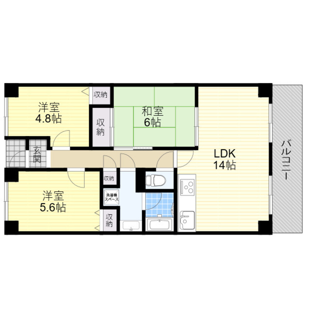 阪急千里線 山田駅 地上7階建て 築26年 大阪府吹田市山田西3丁目 (11.5万円／3LDK (和室4.5 洋室5 洋室6 LDK10.3)／67.79㎡)｜賃貸物件(賃貸マンション ...
