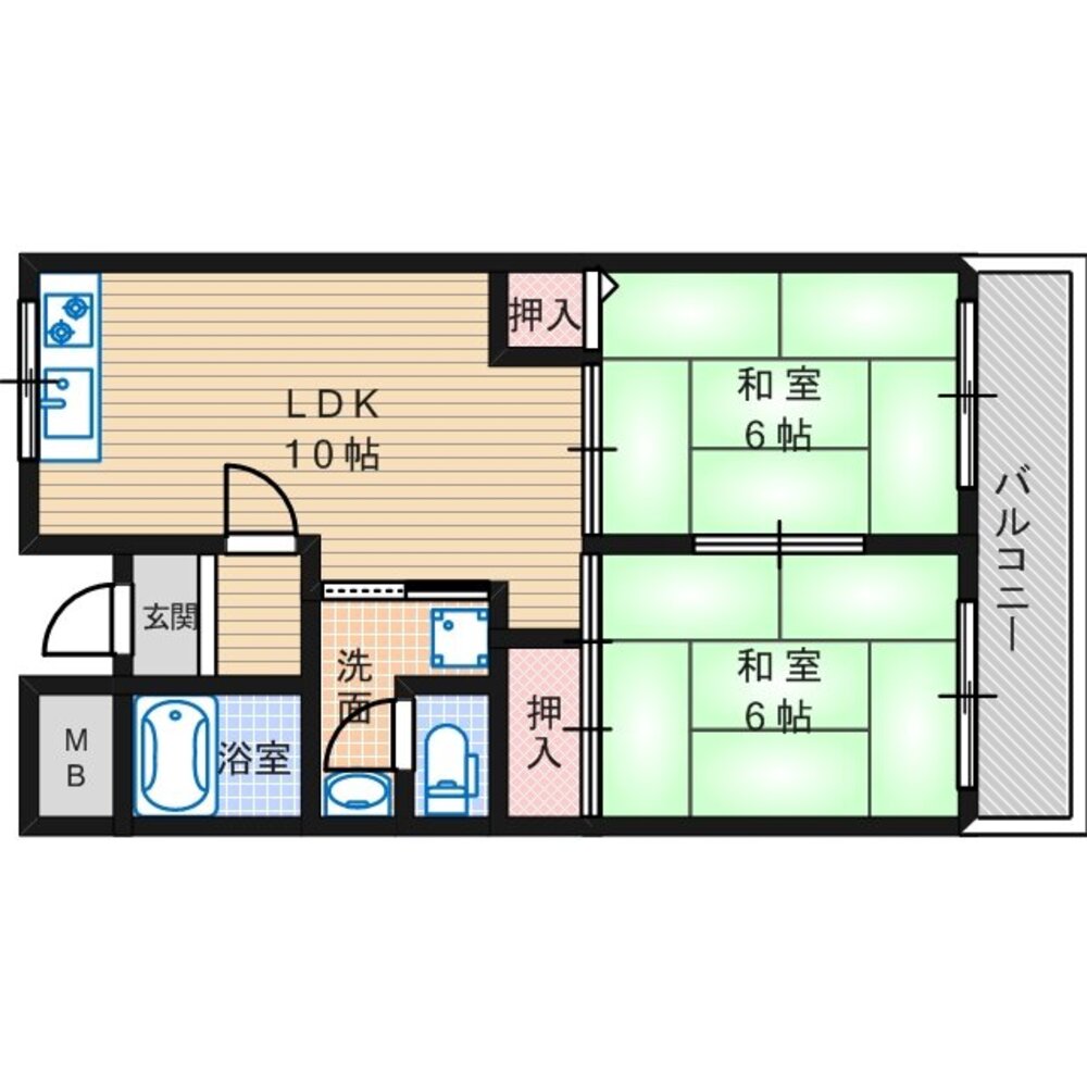阪和線 長居駅 地上6階建て 築37年 大阪府大阪市住吉区大領5丁目 (6.2万円／2LDK (和室6 洋室6 LDK10)／46.6㎡)｜賃貸物件(賃貸マンション・アパート・一戸建て)の住宅 ...