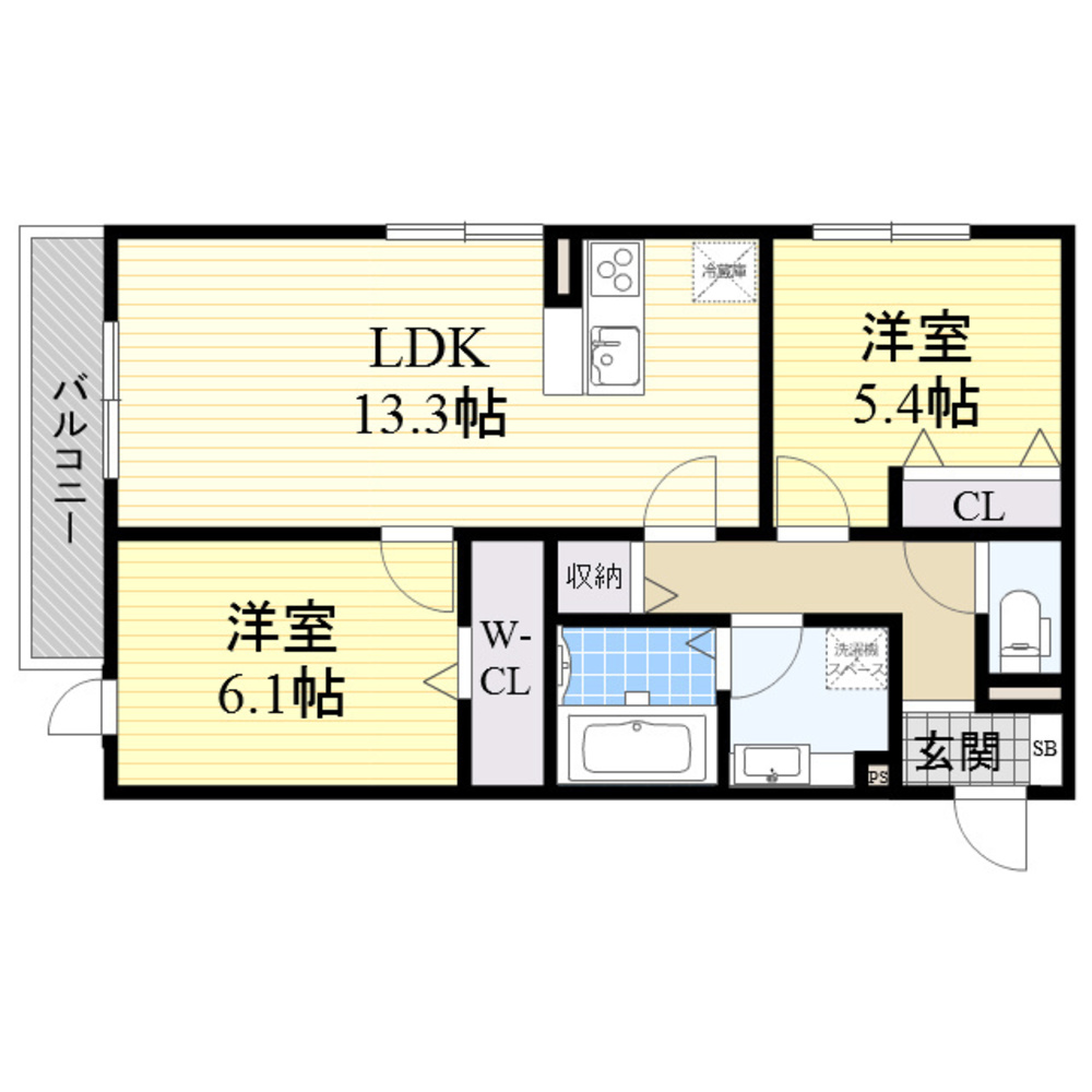 シャルマン 大阪府松原市天美我堂6丁目 (10.4万円／2LDK (洋室5.4 洋室6.1 LDK13.3)／59.97㎡)｜賃貸物件(賃貸マンション・アパート・一戸建て)の住宅情報・お ...