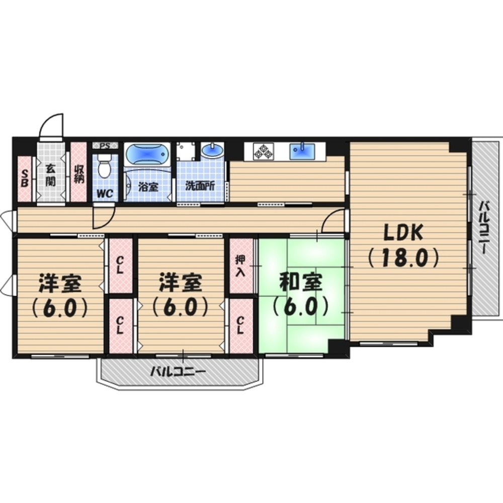 東海道本線（JR西日本） 芦屋駅 地上5階建て 築34年 兵庫県芦屋市松ノ内町 (17.5万円／3LDK (和室6 洋室6 洋室6 LDK15)／86.52㎡)｜賃貸物件(賃貸マンション ...