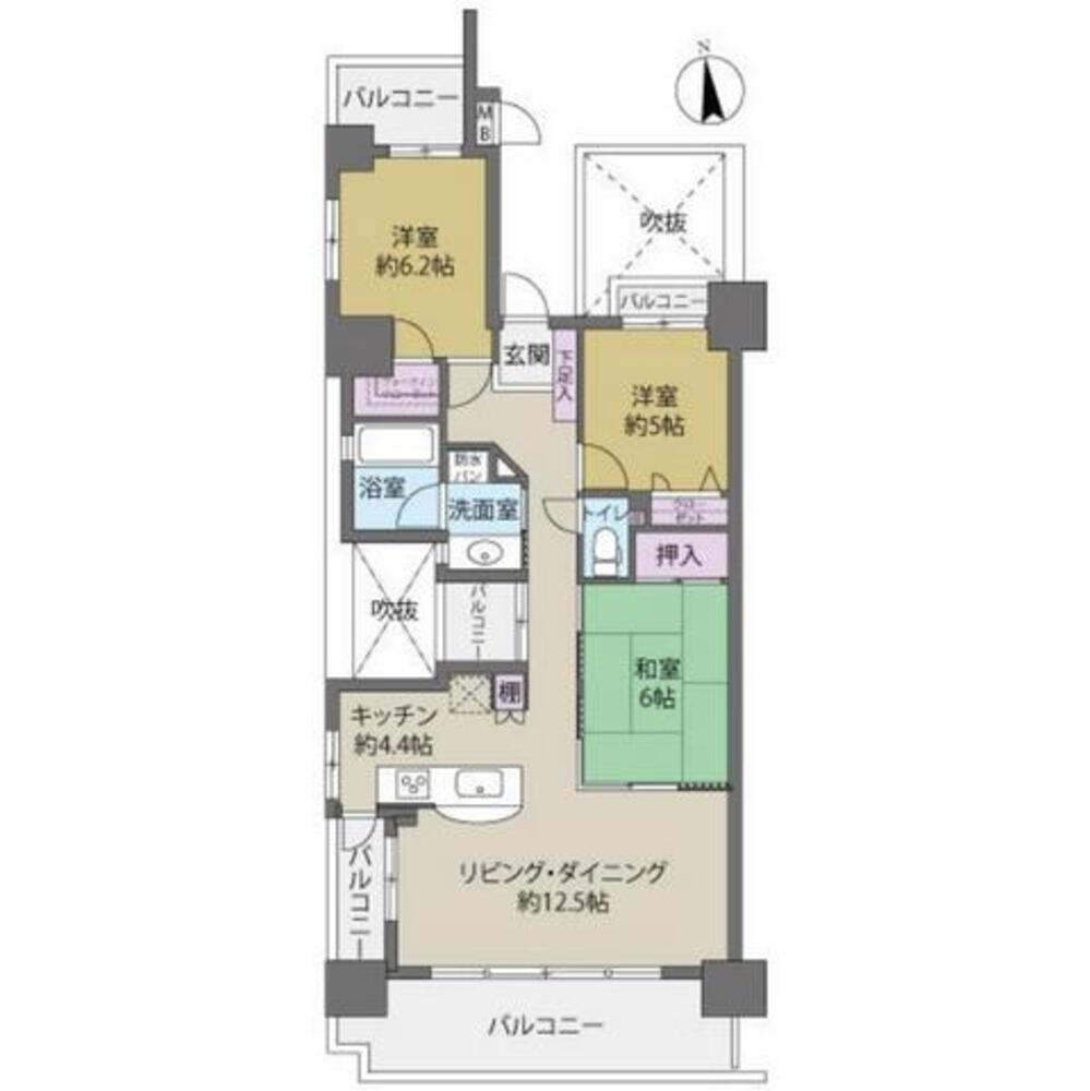 アーバンパレスアクス大濠3 福岡県福岡市中央区荒戸2丁目 (16万円／3LDK (和室6 洋室5 洋室6.2 LDK12.5)／76.67㎡)｜賃貸物件(賃貸マンション・アパート・一戸建て)の ...