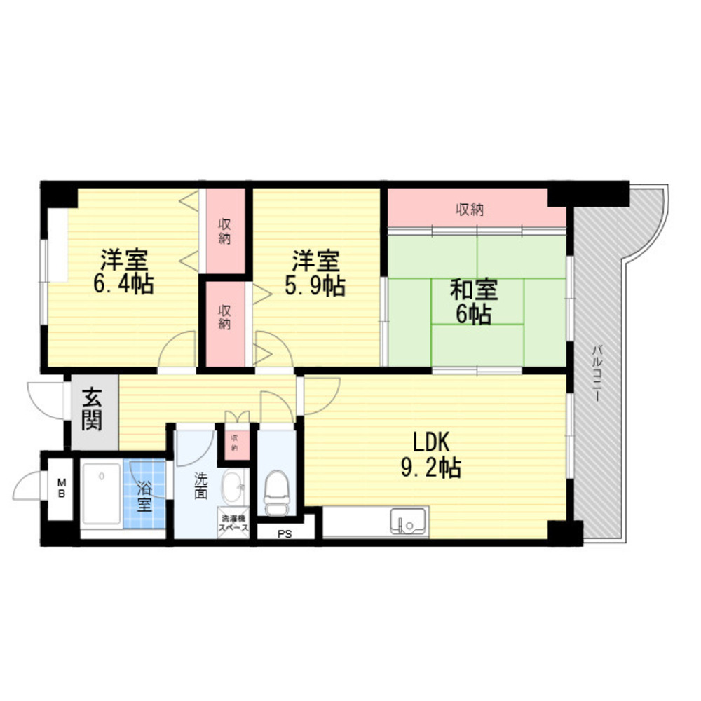 グランヴェール萩原 兵庫県川西市萩原1丁目 (8.2万円／3LDK (和室6 洋室5.9 洋室6.4 LDK9.2)／65.07㎡)｜賃貸物件(賃貸マンション・アパート・一戸建て)の住宅情報 ...
