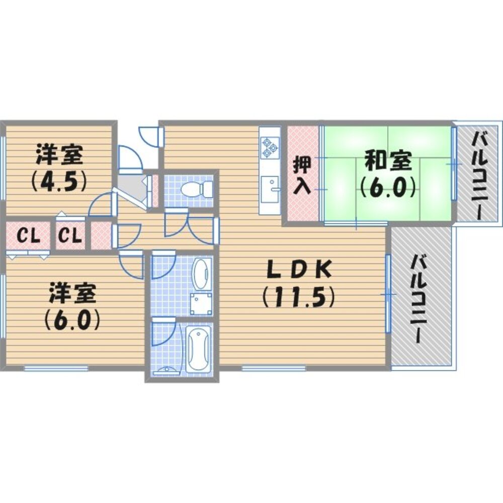 メゾン・ド・甲子園二番町 兵庫県西宮市甲子園二番町 (10.8万円／3LDK (和室6 洋室5.5 洋室6 LDK15)／70.45㎡)｜賃貸物件(賃貸マンション・アパート・一戸建て)の住宅 ...