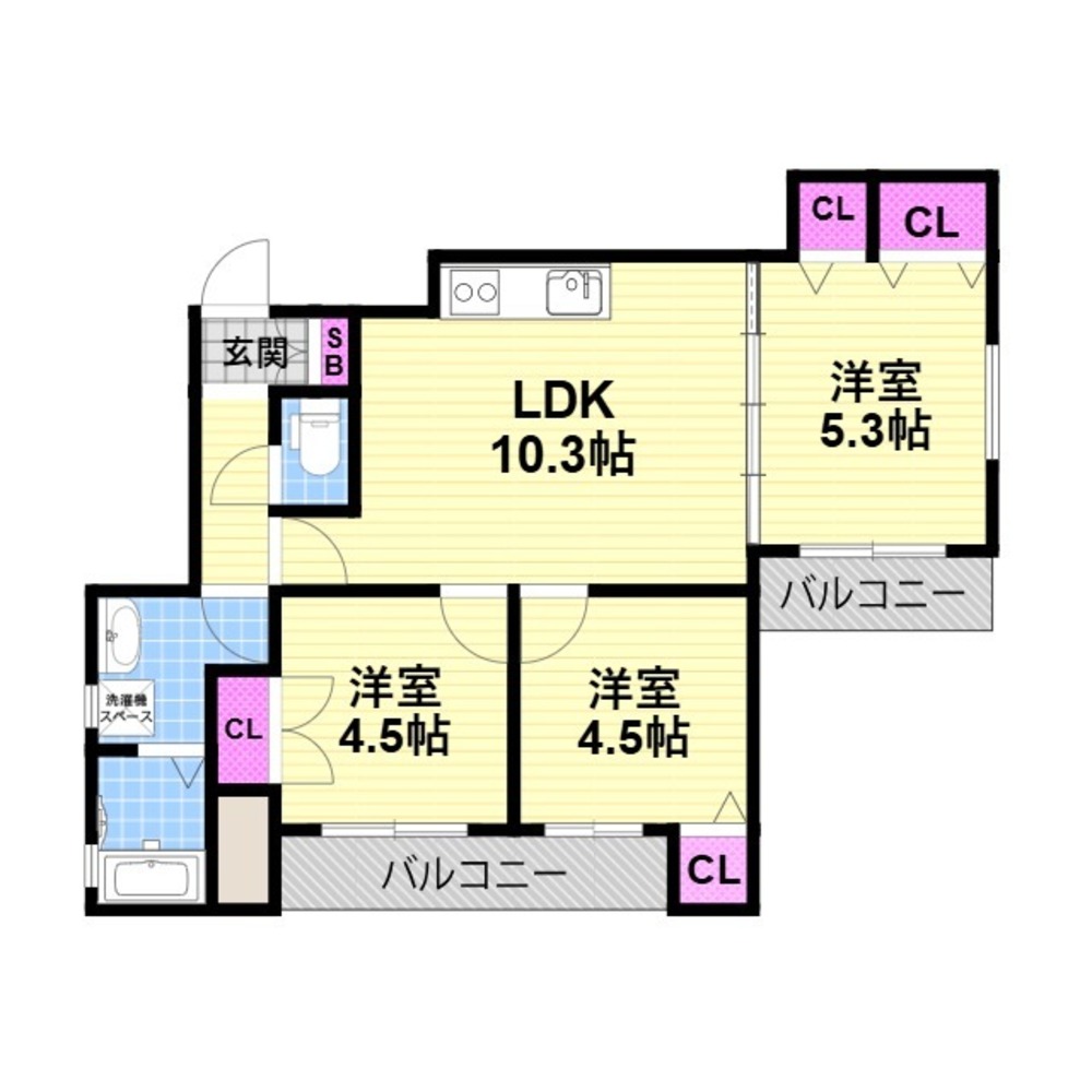 ワンライフ雁屋南町 大阪府四條畷市雁屋南町 (11.4万円／3LDK (洋室4.5 洋室4.5 洋室5.3 LDK10.3)／55.35㎡)｜賃貸物件(賃貸マンション・アパート・一戸建て)の ...
