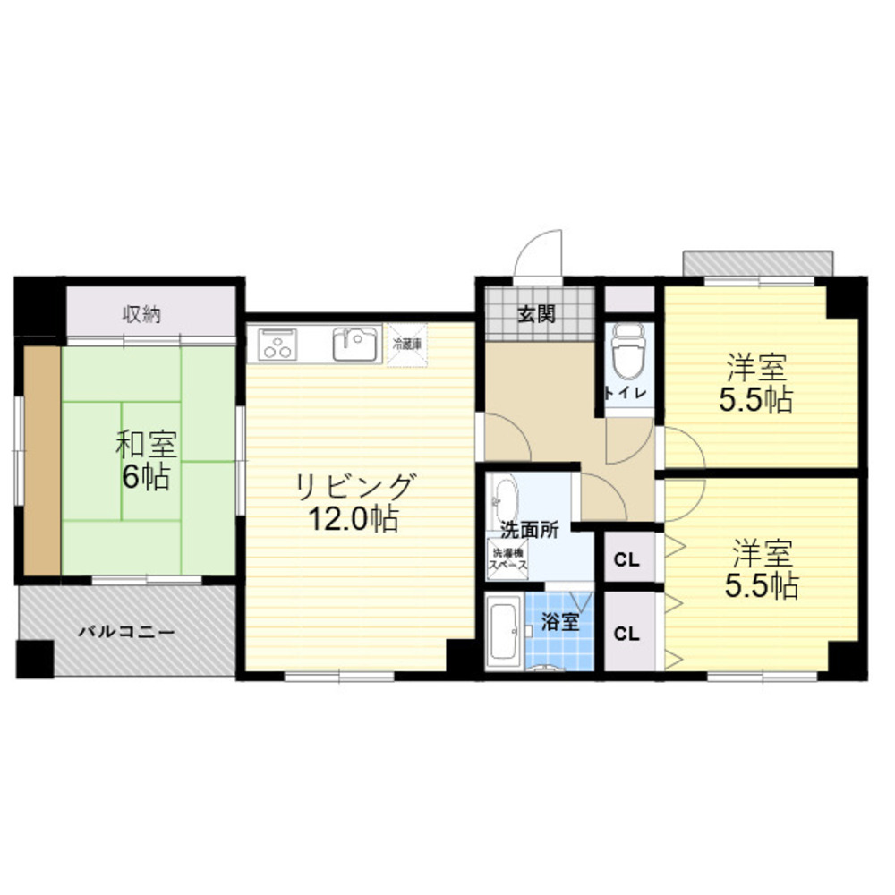 エストくまの 大阪府豊中市熊野町1丁目 (8万円／3LDK (和室7.3 洋室5.5 洋室5.5 LDK12)／70㎡)｜賃貸物件(賃貸マンション・アパート・一戸建て)の住宅情報・お部屋探し ...