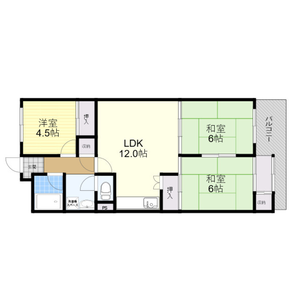 エバーグリーン長居1号棟 大阪府大阪市住吉区長居東3丁目 (10.5万円／3LDK (和室6 6 洋室4.5 LDK12)／62.64㎡)｜賃貸物件(賃貸マンション・アパート・一戸建て)の住宅 ...