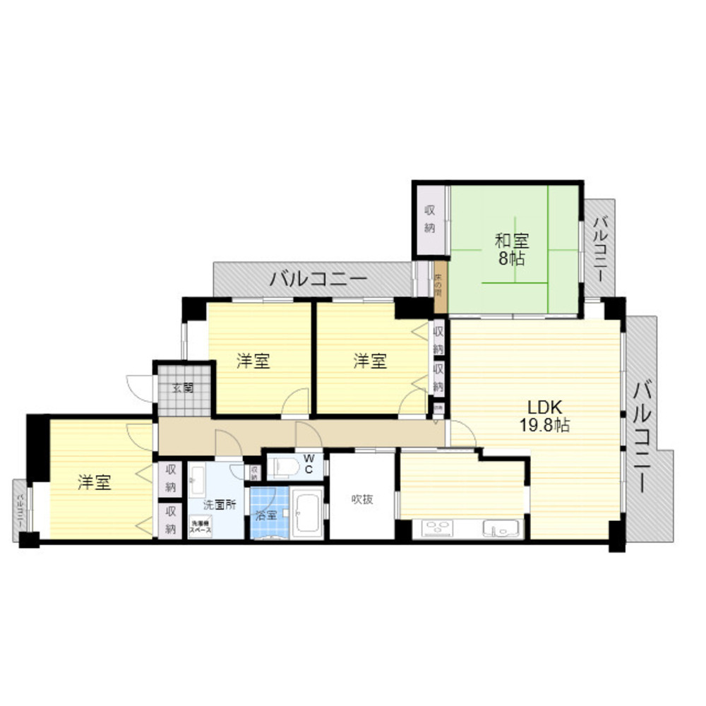 近鉄奈良線 東生駒駅 地上6階建て 築39年 奈良県生駒市東生駒1丁目 (13万円／4LDK (和室8 洋室4.8 洋室5.3 洋室6.1 LDK19.8)／100.6㎡)｜賃貸物件(賃貸 ...