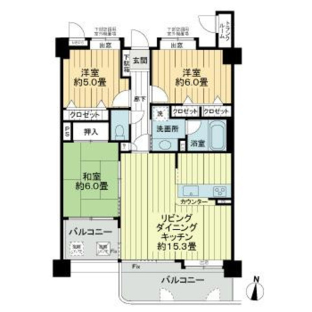 ライオンズマンション梅光園 福岡県福岡市中央区梅光園2丁目 (11.5万円／3LDK (和室6 洋室5 洋室6 LDK15.3)／71.94㎡)｜賃貸物件(賃貸マンション・アパート・一戸建て ...