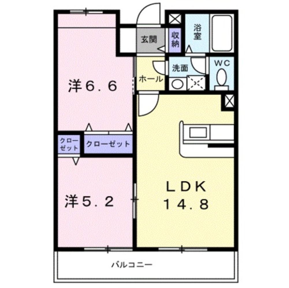 湖西線 おごと温泉駅 地上2階建て 築25年 滋賀県大津市雄琴1丁目 (5.4万円／2LDK (洋室5.2 洋室6.6 LDK14.8)／51.26㎡)｜賃貸物件(賃貸マンション・アパート ...