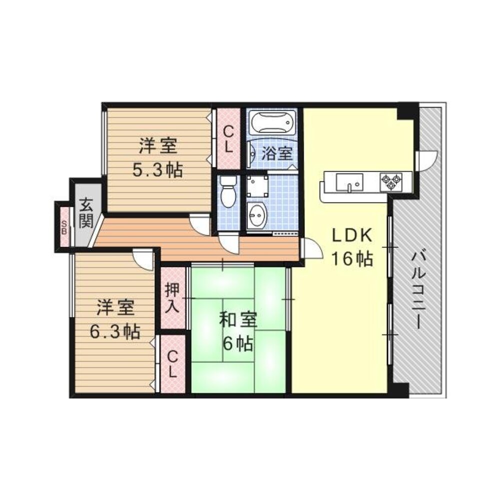 京阪石山坂本線 唐橋前駅 地上10階建て 築24年 滋賀県大津市唐橋町 (12.8万円／3LDK (和室6 洋室5.3 洋室6.3 LDK16.1)／76.07㎡)｜賃貸物件(賃貸マンション ...