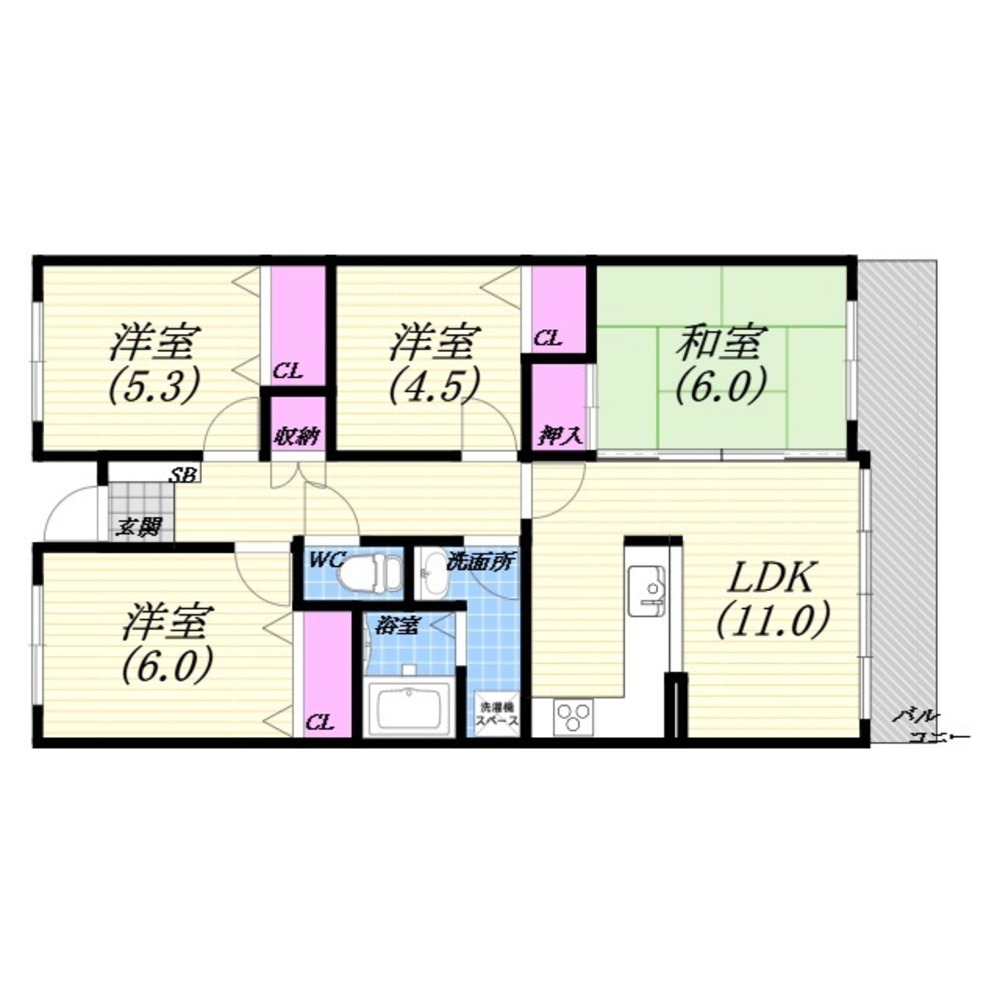フォーシーズンズ芦屋 兵庫県芦屋市奥山 (12.5万円／4LDK (和室6 洋室4.5 洋室5.3 洋室6 LDK11)／84.93㎡)｜賃貸物件(賃貸マンション・アパート・一戸建て)の住宅 ...