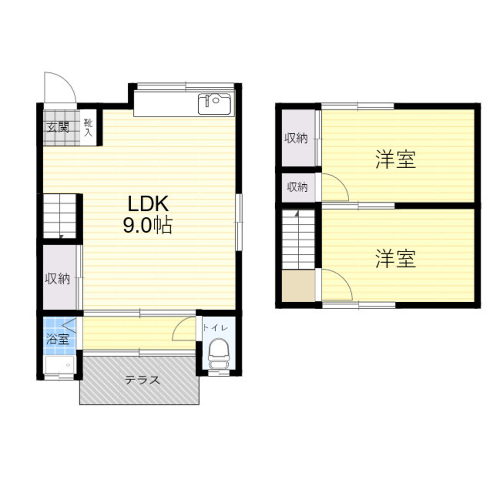 近鉄奈良線 生駒駅 地上2階建て 築53年 奈良県生駒市俵口町 (6万円／2LDK (洋室4.5 洋室4.5 LDK9)／44.82㎡)｜賃貸物件(賃貸マンション・アパート・一戸建て)の住宅 ...