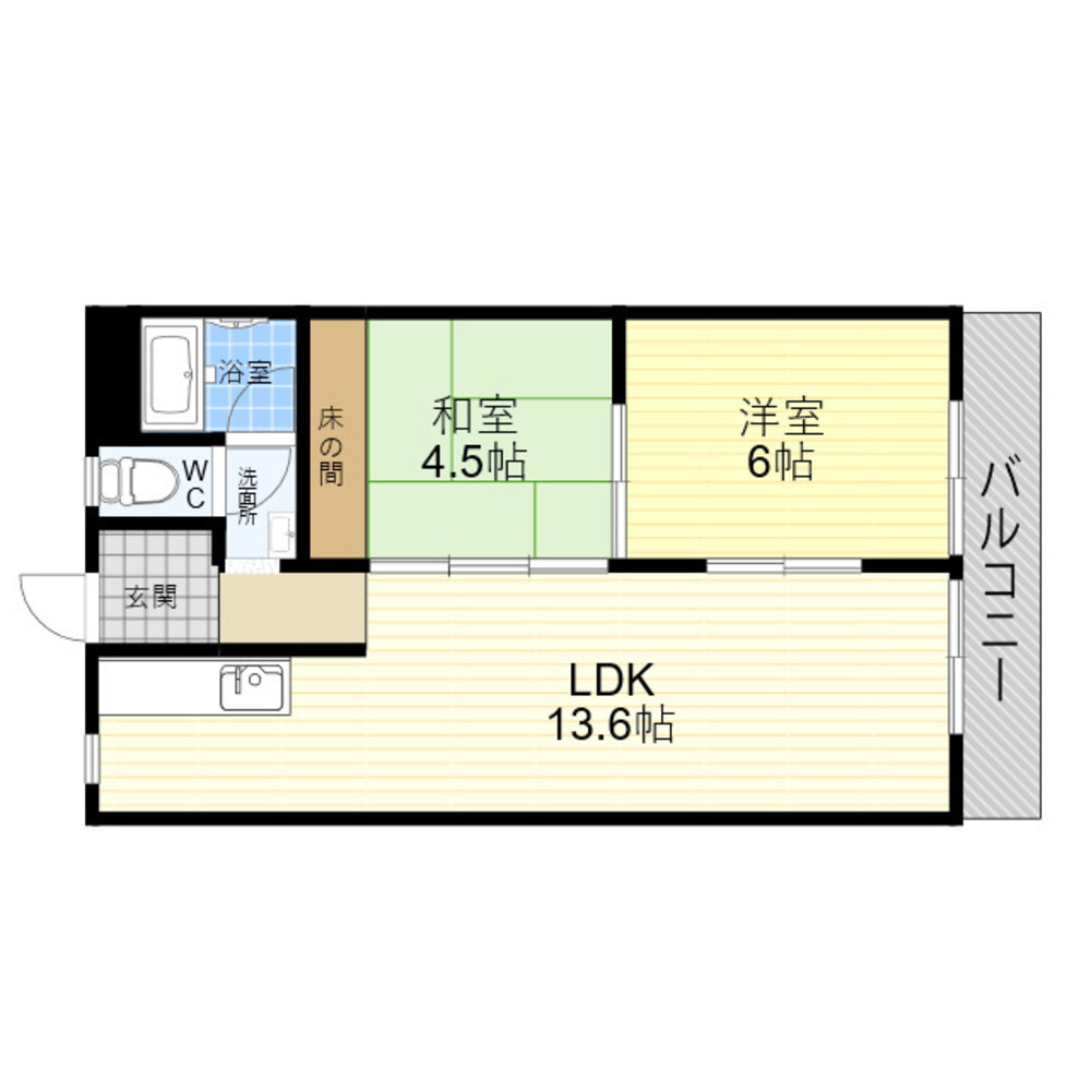近鉄奈良線 富雄駅 地上3階建て 築49年 奈良県奈良市富雄元町1丁目 (4.8万円／2LDK (和室4.5 洋室6 LDK13.4)／44.8㎡)｜賃貸物件(賃貸マンション・アパート・一戸 ...