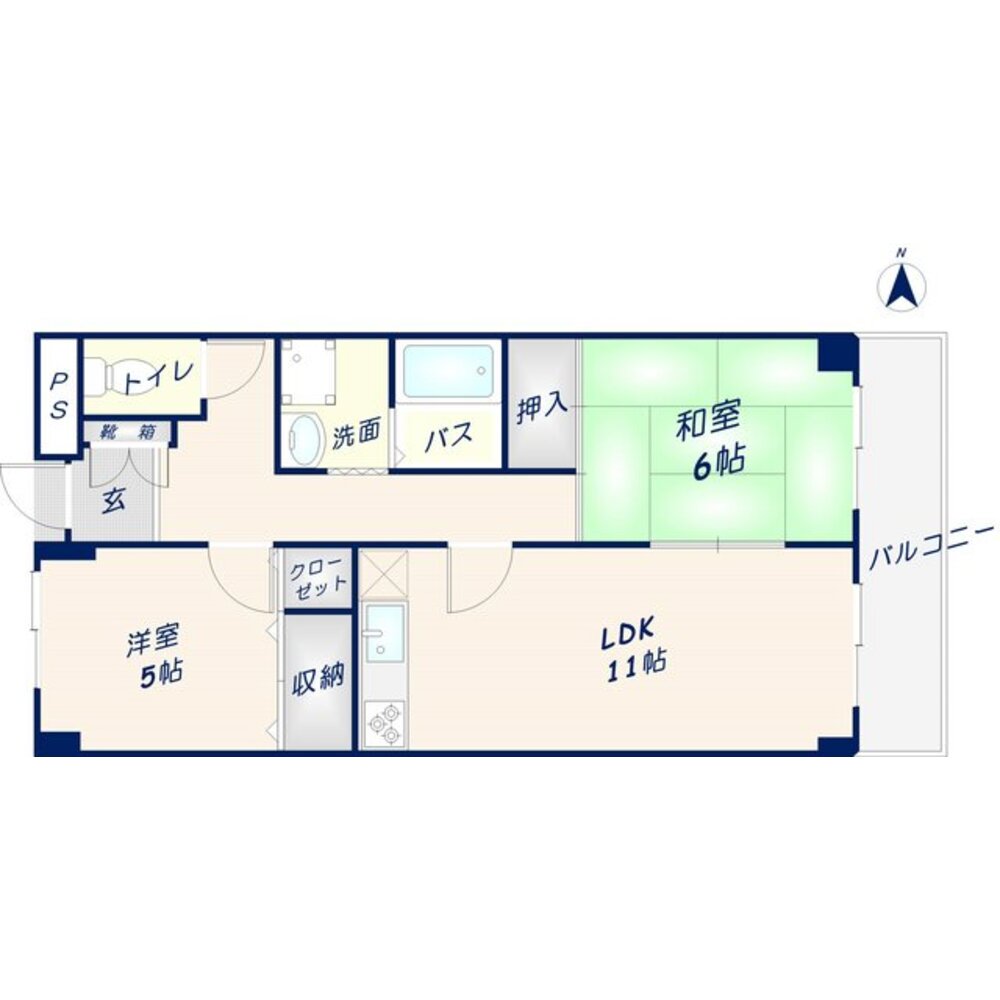N’sパレス(エヌズパレス) 大阪府東大阪市吉田7丁目 (7万円／2LDK (和室6 洋室5 LDK11)／57.96㎡)｜賃貸物件(賃貸マンション・アパート・一戸建て)の住宅情報・お部屋探し ...