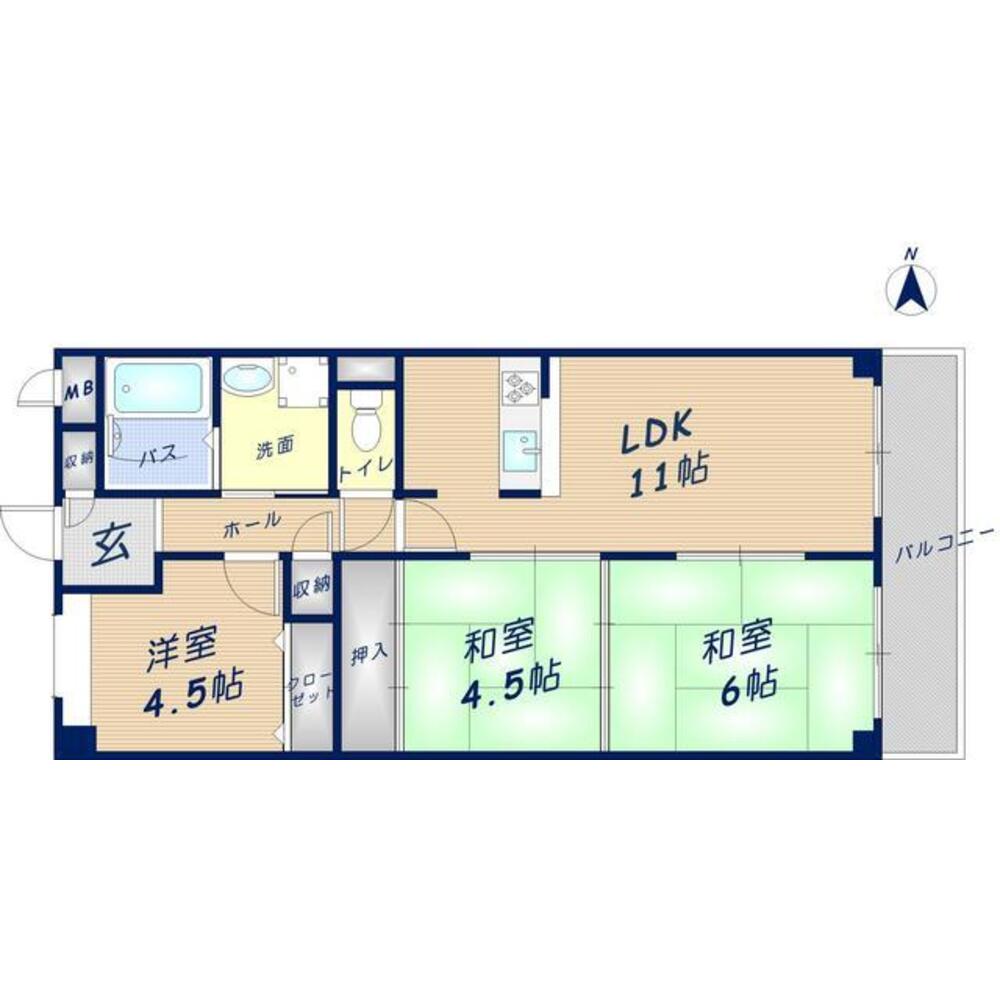 近鉄けいはんな線 新石切駅 地上6階建て 築28年 大阪府東大阪市布市町1丁目 (5.6万円／3LDK (和室4.5 和室6 洋室6 LDK10.5)／64.85㎡)｜賃貸物件(賃貸マンション ...