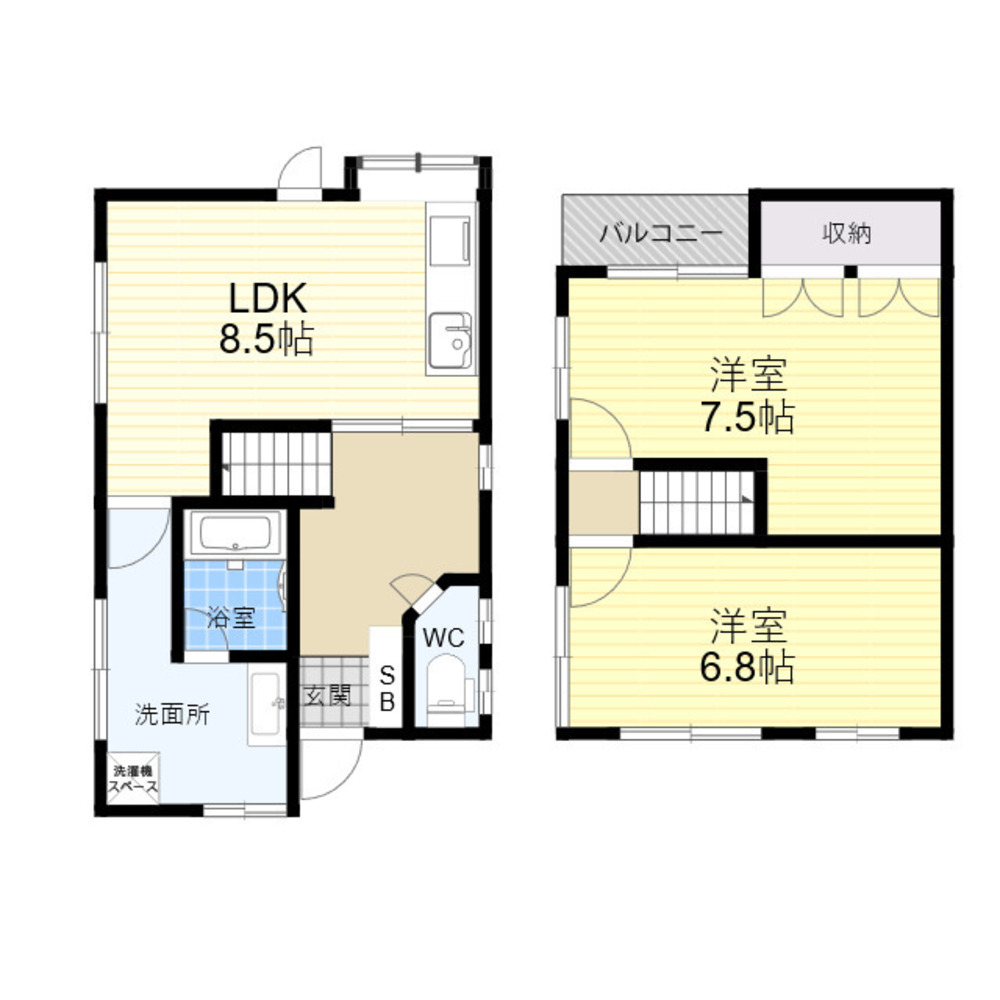 関西本線（JR西日本） 法隆寺駅 地上2階建て 築46年 奈良県生駒郡斑鳩町興留東1丁目 (8万円／2LDK (洋室6.8 洋室7.5 LDK8.5)／77.76㎡)｜賃貸物件(賃貸マンション ...