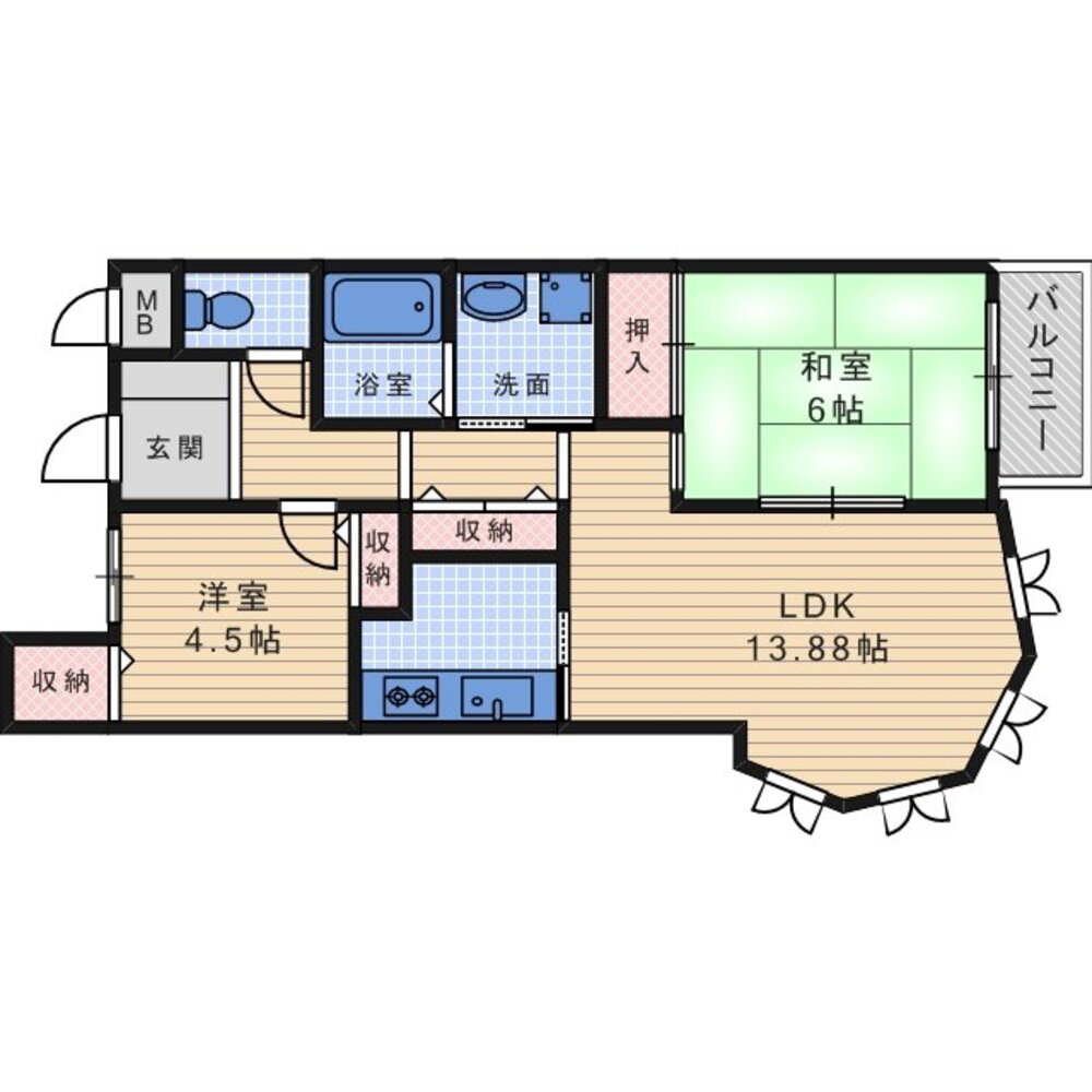 アズステーションハラダ 大阪府交野市向井田1丁目 (6.7万円／2LDK (和室4.5 洋室6 LDK12)／63.64㎡)｜賃貸物件(賃貸マンション・アパート・一戸建て)の住宅情報・お ...