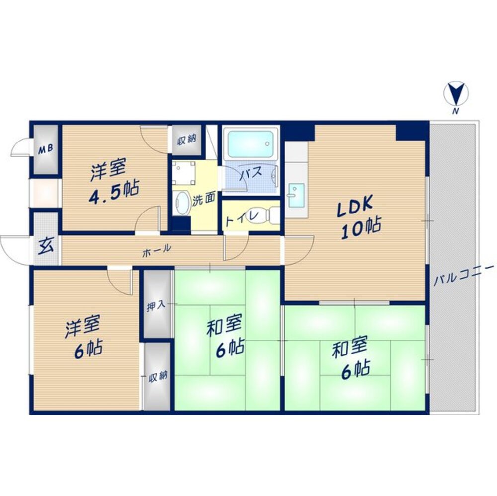 近鉄奈良線 枚岡駅 地上3階建て 築34年 大阪府東大阪市河内町 (7.5万円／4LDK (和室6 和室6 洋室5 LDK11)／71.28㎡)｜賃貸物件(賃貸マンション・アパート・一戸建て ...