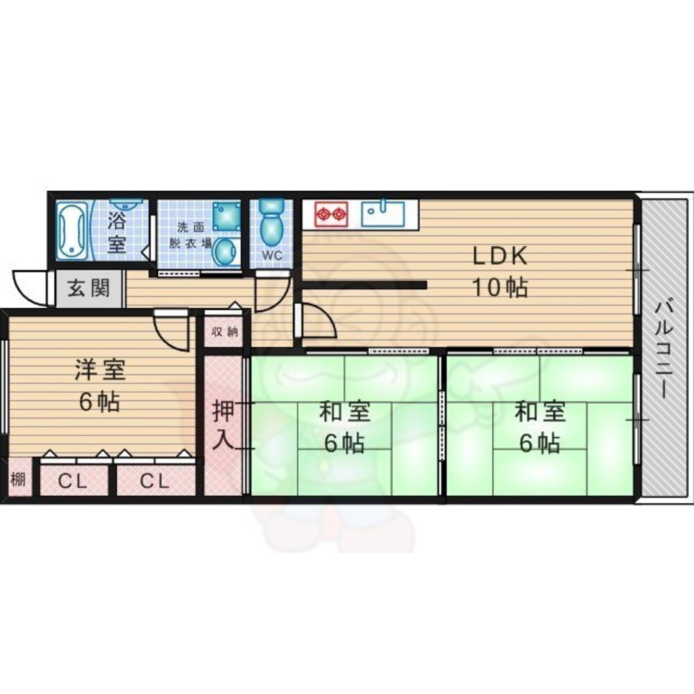 東海道本線（JR西日本） 茨木駅 地上6階建て 築29年 大阪府茨木市上中条2丁目 (9.4万円／3LDK (和室5 洋室6 洋室6 LDK10)／67.12㎡)｜賃貸物件(賃貸マンション ...