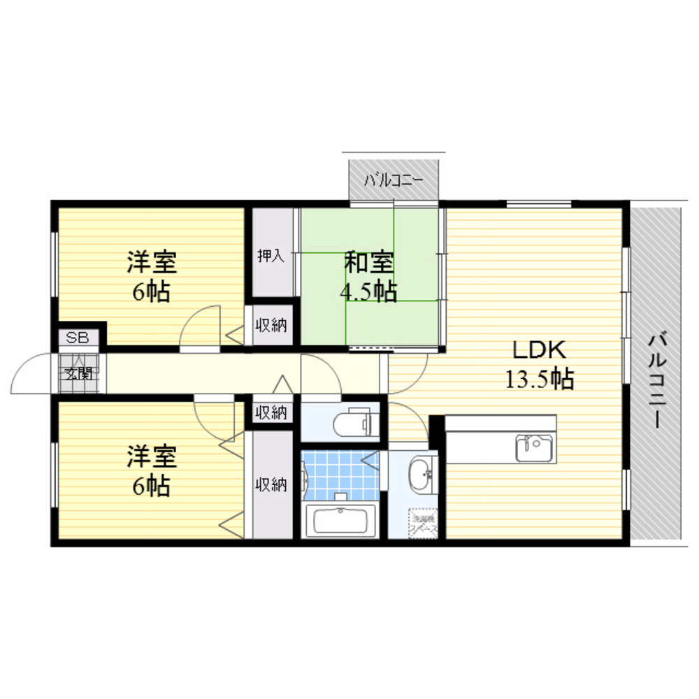 アメニティ・コウズ 大阪府交野市郡津1丁目 (7万円／3LDK (和室4.5 洋室6 洋室6 LDK13.5)／65.52㎡)｜賃貸物件(賃貸マンション・アパート・一戸建て)の住宅情報・お ...