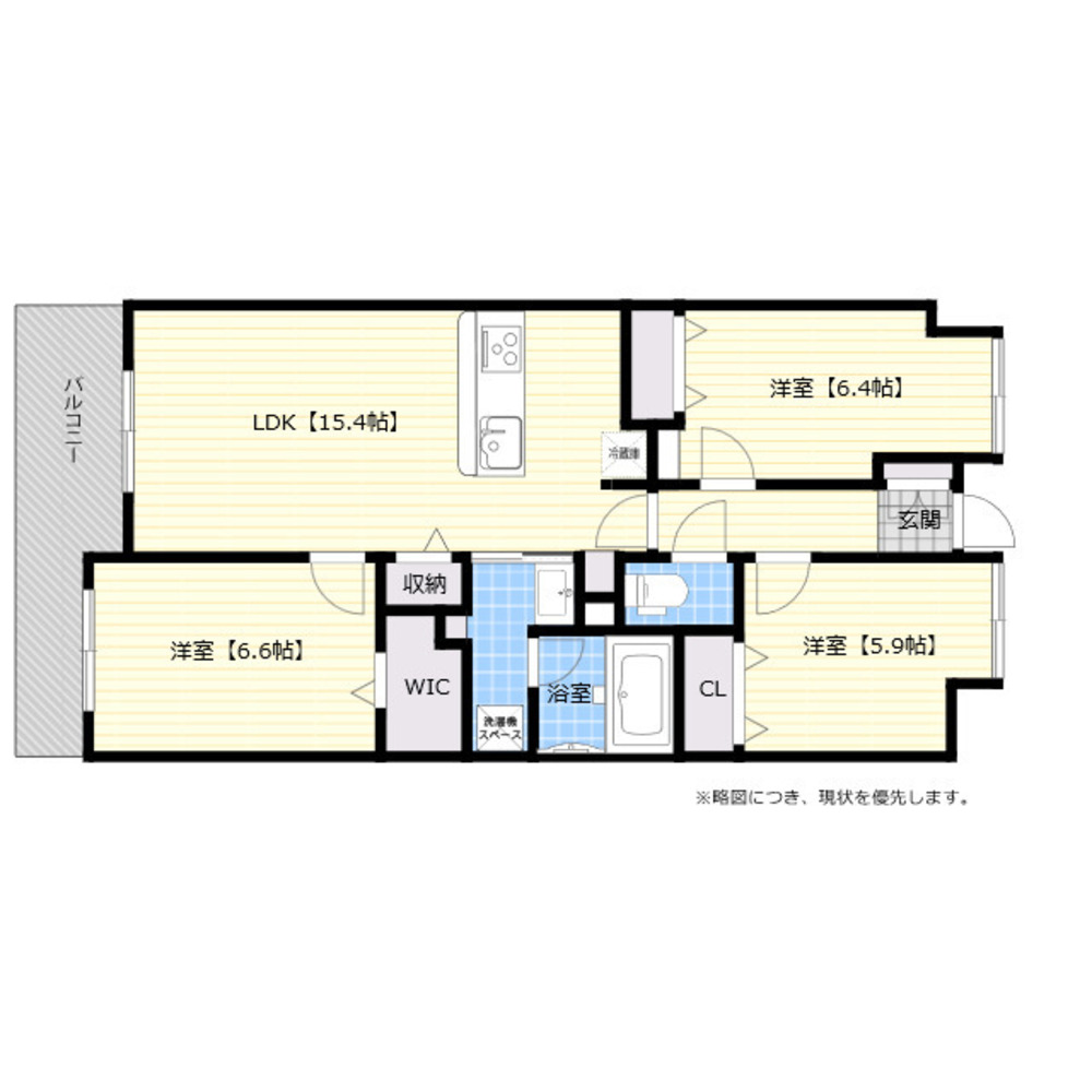 カルシア姪浜リオルト 福岡県福岡市西区姪の浜6丁目 (14.1万円／3LDK (洋室5.9 洋室6.4 洋室6.6 LDK15.4)／75.48㎡)｜賃貸物件(賃貸マンション・アパート・一戸 ...