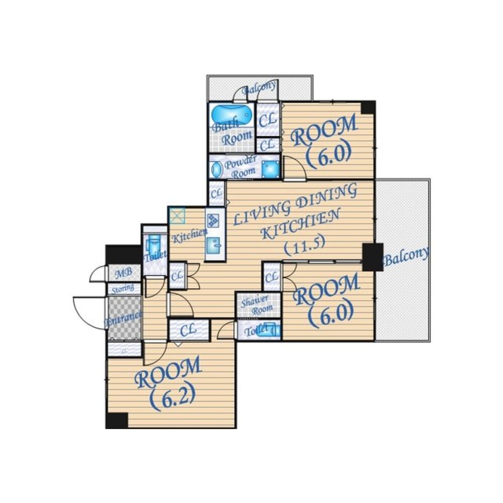 東西線 大阪天満宮駅 地上8階建て 築13年 大阪府大阪市北区紅梅町 (20.8万円／3LDK (洋室6 洋室6 洋室6.2 LDK11.5)／77.5㎡)｜賃貸物件(賃貸マンション・アパート ...