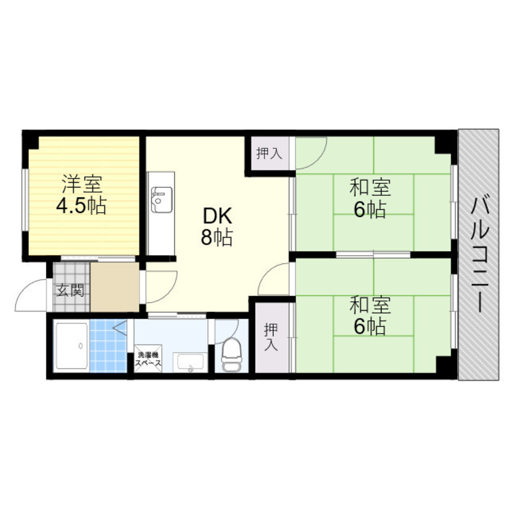 ハイツオークラ 大阪府吹田市山田西2丁目 (6万円／3DK (和室6 和室6 洋室4.5 DK8)／53.35㎡)｜賃貸物件(賃貸マンション・アパート・一戸建て)の住宅情報・お部屋探しなら ...