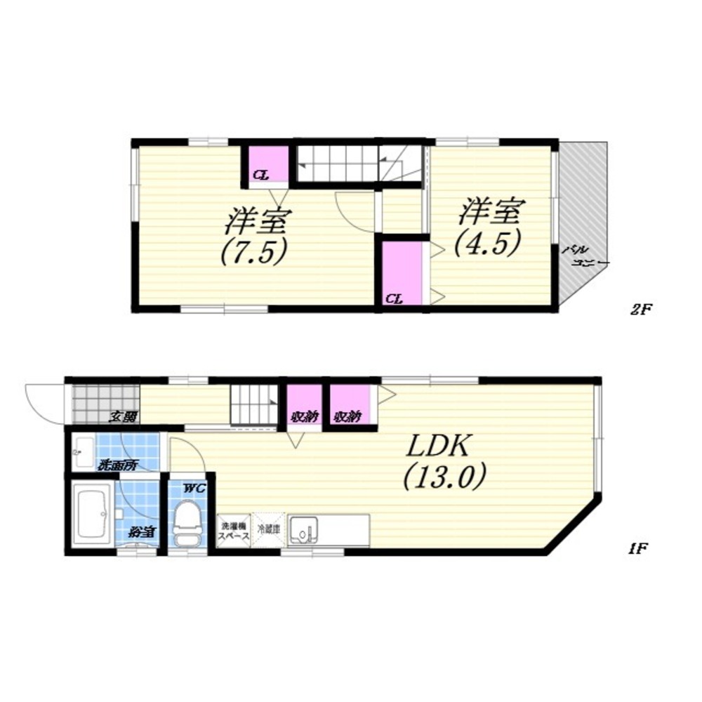 阪急神戸本線 夙川駅 地上2階建て 築29年 兵庫県西宮市松園町 (10万円／2LDK (洋室4.5 洋室7.5 LDK13.5)／54.18㎡)｜賃貸物件(賃貸マンション・アパート・一戸建て ...