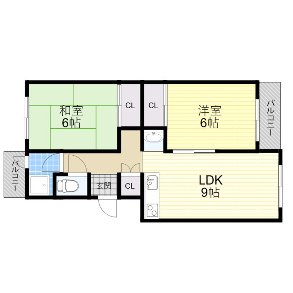 関目コーポB棟 大阪府大阪市城東区関目1丁目 (6.5万円／2LDK (和室6 洋室6 LDK9.5)／47.5㎡)｜賃貸物件(賃貸マンション・アパート・一戸建て)の住宅情報・お部屋探しなら ...