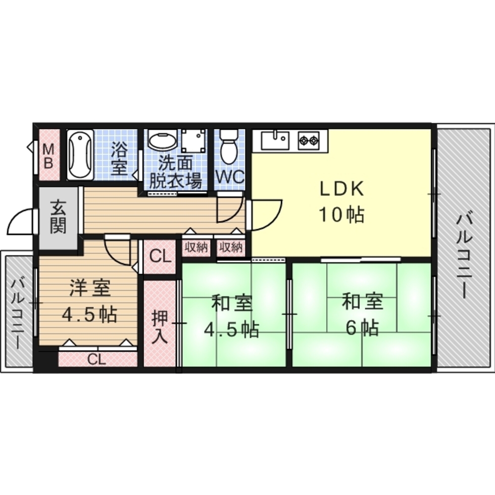 メゾン背戸口 大阪府大阪市平野区背戸口3丁目 (7.9万円／3LDK (和室4.5 和室6 洋室4.5 LDK10)／61.35㎡)｜賃貸物件(賃貸マンション・アパート・一戸建て)の住宅情報 ...