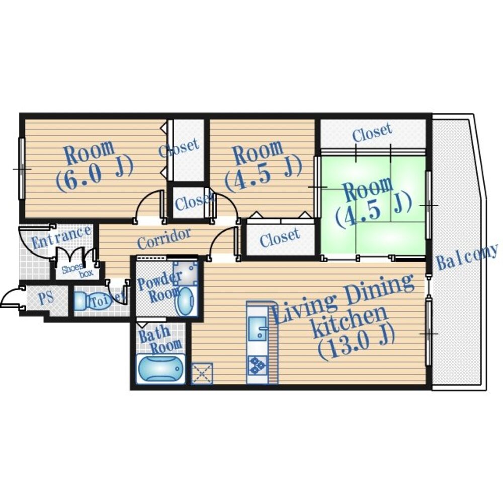 トレビアン箕面 大阪府箕面市白島2丁目 (9.7万円／3LDK (和室4.5 洋室4.5 洋室6 LDK13)／65.24㎡)｜賃貸物件(賃貸マンション・アパート・一戸建て)の住宅情報・お ...