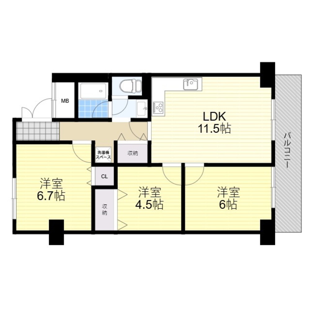 阪急京都本線 南茨木駅 地上9階建て 築47年 大阪府茨木市水尾3丁目 (14.9万円／3LDK (洋室4.5 洋室6 洋室6.7 LDK11.5)／67.61㎡)｜賃貸物件(賃貸マンション ...