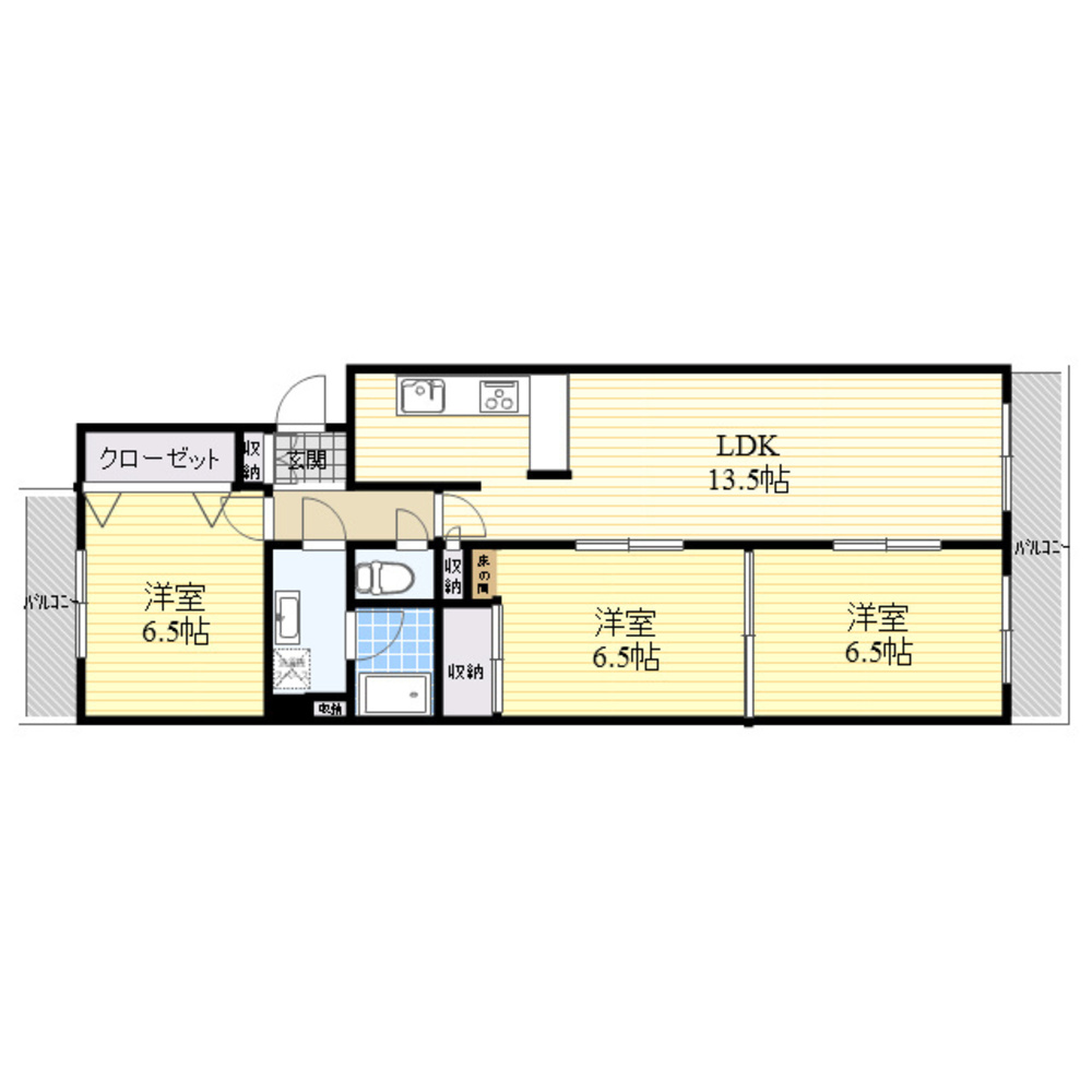 東海道本線（JR西日本） 千里丘駅 地上3階建て 築37年 大阪府茨木市蔵垣内2丁目 (8.9万円／3LDK (洋室6.5 洋室6.5 洋室6.5 LDK13.5)／81.5㎡)｜賃貸物件 ...